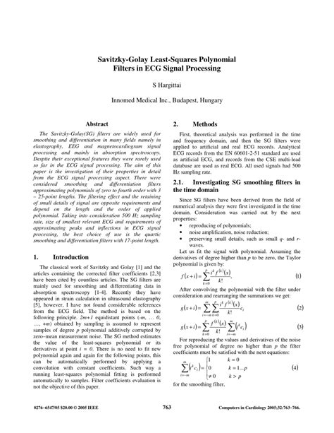 Pdf Savitzky Golay Least Squares Polynomial Filters In Ecg Signal Processing