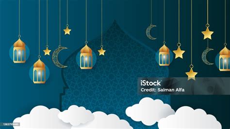 황금 등불 아랍어 어두운 파란색 이슬람 디자인 배경 랜턴 달 이슬람 패턴 모스크 및 추상적인 고급 이슬람 요소와 유니버설 라마단