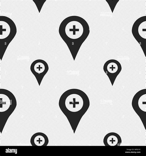 Plus Map Pointer GPS Location Icon Sign Seamless Pattern With Geometric Texture Vector