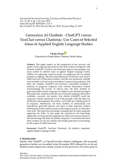 Pdf Generative Ai Chatbots Chatgpt Versus Youchat Versus Chatsonic Use Cases Of Selected