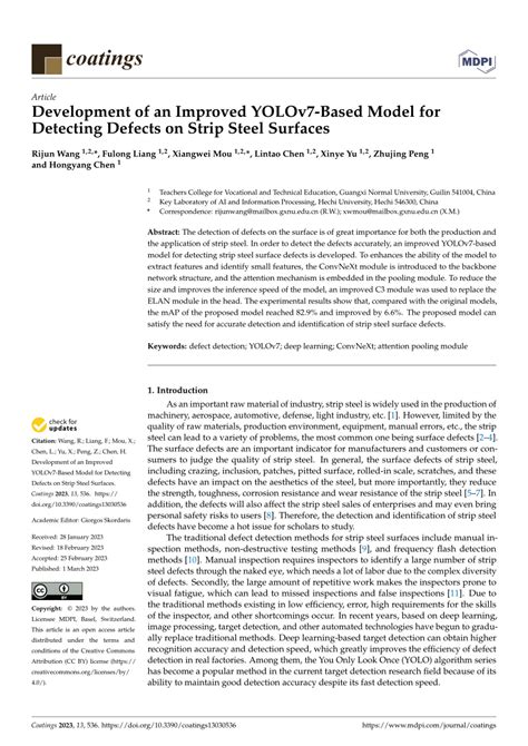 Pdf Development Of An Improved Yolov7 Based Model For Detecting Defects On Strip Steel Surfaces