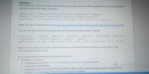 solved question 2 given two lists a list of countries and