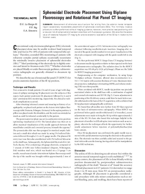 pdf sphenoidal electrode placement using biplane fluoroscopy and rotational flat panel ct imaging