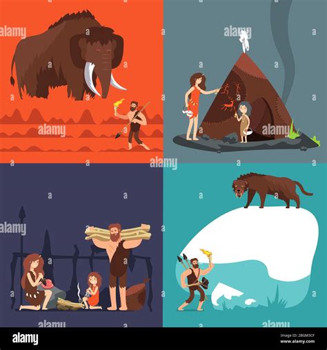 Stone Age Concepts Prehistoric Ancient Human And Tools Primitive Man