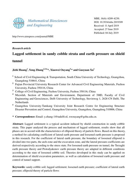 Pdf Lagged Settlement In Sandy Cobble Strata And Earth Pressure On Shield Tunnel
