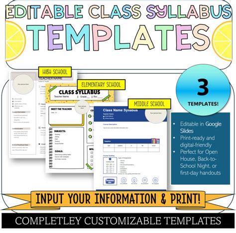Syllabus Templates Editable For Elementary Middle And High School Teachers