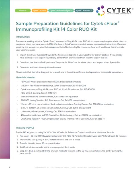Sample Preparation Guidelines For Cytek Cfluor® Immunoprofiling Kit 14 Cytek Biosciences