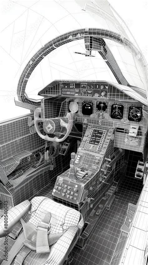 Advanced Fighter Jet Cockpit Mesh Wireframe Detailing Instruments And Ejection Seat Stock
