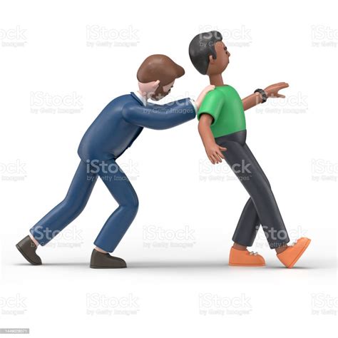 만화 캐릭터의 3d 그림은 흰색 배경에 렌더링3d 다른 사람을 밀어냅니다 성공에 대한 스톡 사진 및 기타 이미지 성공 트라이 득점 2명 Istock