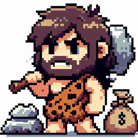 Cartoon Caveman Pixel Art Isolated Premium Ai Generated Image