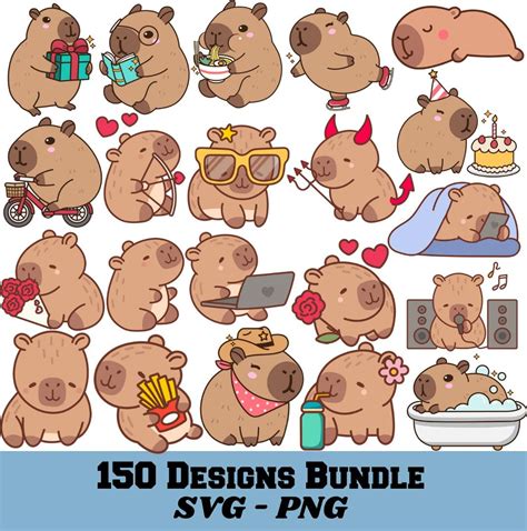 Cute Capybara Png Capybara Svg Bundle Funny Capybara Clipart Bundle
