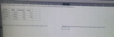 Solved What Is The Cogs And Ending Inventory Dollar Values