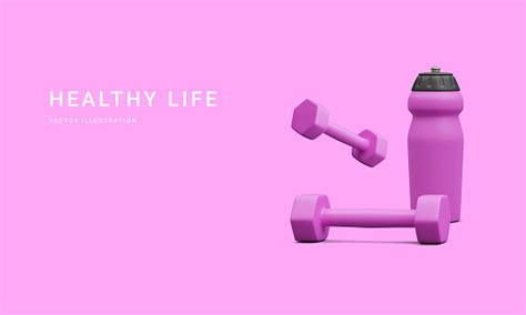 3d 현실적인 스포츠 장비 세트입니다 가벼운 배경에 격리된 덤벨과 물병 건강한 라이프 스타일 개념입니다 피트니스 인벤토리 벡터 그림 3차원 형태에 대한 스톡 벡터 아트 및