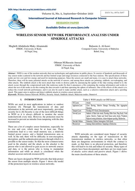 Pdf Wireless Sensor Network Performance Analysis Under Sinkhole Attacks