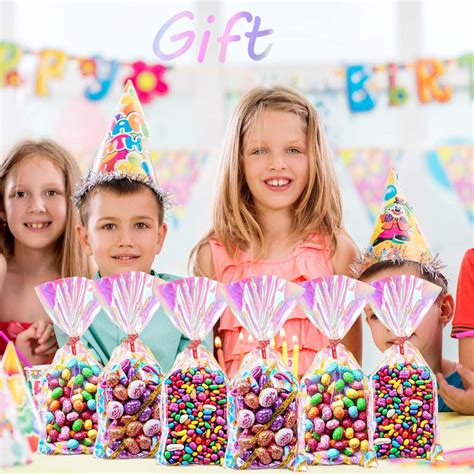 Iridescent Clear Cpp Cellophane Bags With Twist Ties Durable Long Rainbow Treat Candy Bags For