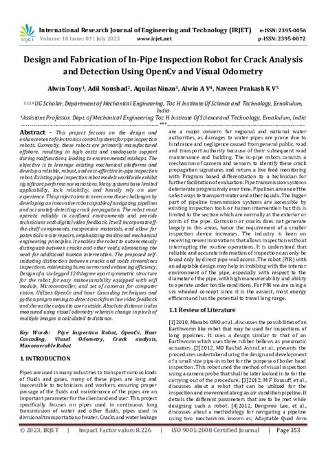 Pdf Design And Fabrication Of In Pipe Inspection Robot For Crack Analysis And Detection Using