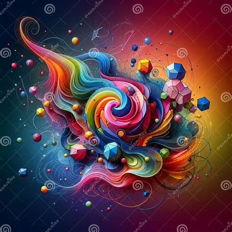 A Colorful Swirling Vortex With Geometric Shapes And Glowing Lights Stock Illustration