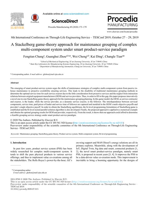 Pdf A Stackelberg Game Theory Approach For Maintenance Grouping Of Complex Multi Component