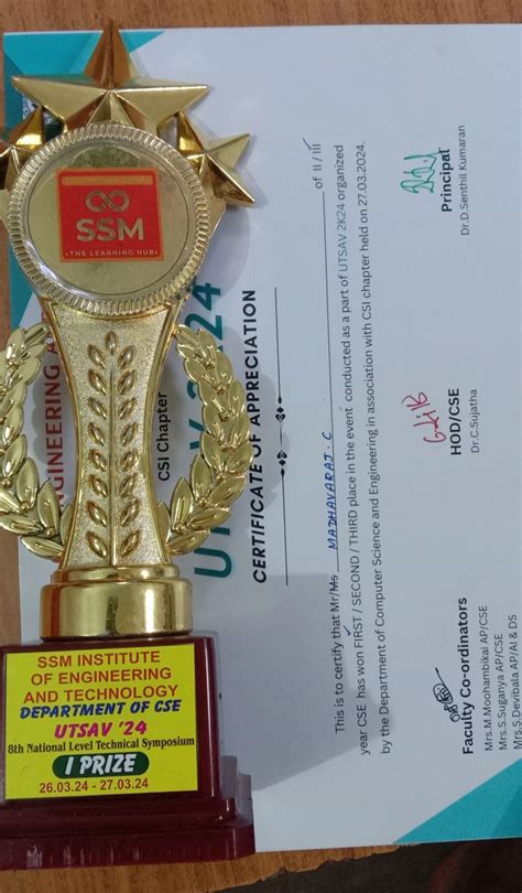 Madhavaraj C On Linkedin Paperpresentation Firstplace Cse Ssmiet Symposium Intradepartmental