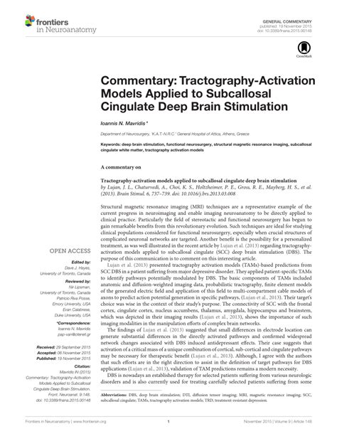 Pdf Commentary Tractography Activation Models Applied To Subcallosal
