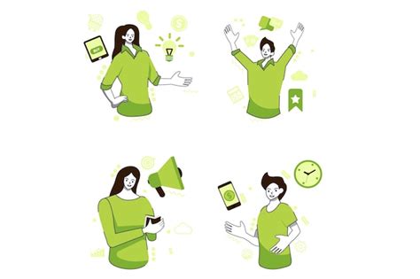 Набор иллюстраций персонажей цифрового маркетинга Премиум вектор