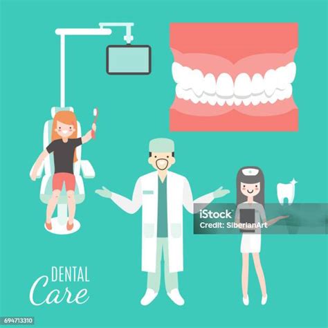 치과 치료입니다 치과 의사 그리고 치과 진료소에서 환자입니다 치과 자에 여자입니다 벡터 만화 사람들 문자 평면 스타일 디자인입니다 고립 된 치아와 턱 간호사에 대한 스톡
