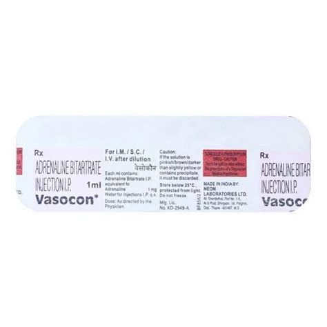 Vasocon Adrenaline Bitartrate Injection Ip At ₹ 10 Piece Adrenaline