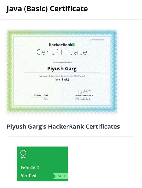 Earned Hackerrank Java Basic Certificate Piyush Garg Posted On The