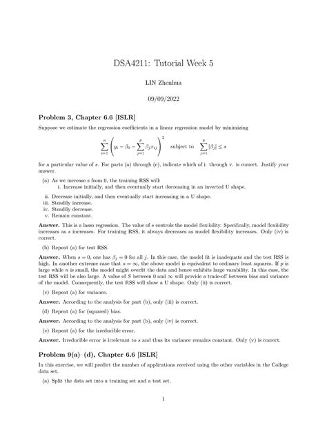 Week5 Tut Tutorial 5 DSA4211 Tutorial Week 5 LIN Zhenhua 09 09