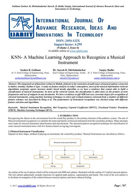 knn a machine learning approach to recognize a musical instrument pdf