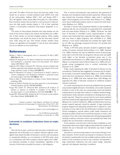 Pdf Letrozole In Ovulation Induction Time To Make Decisions