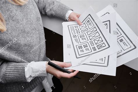 Woman Designer Create Website Design Wireframe Sketch Prototype Framework Layout Future