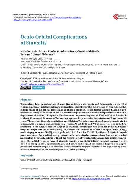 Pdf Oculo Orbital Complications Of Sinusitis