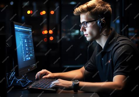 Premium Photo Man Working On Computer In The Office Internet And Technology Time Ai Generated