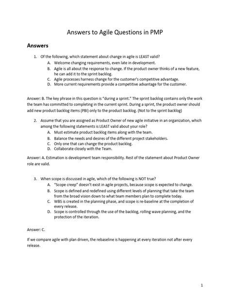 Answers Of Agile Questions In Pmp 2020 Pdf Scrum Software Development Agile Software