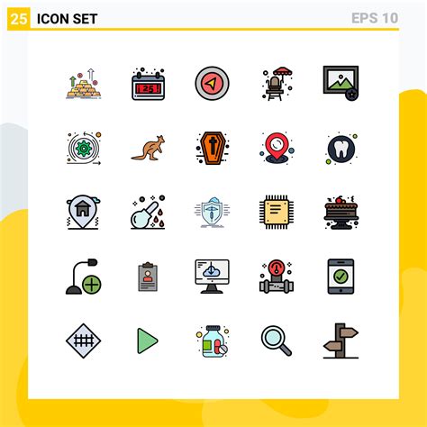 Group Of 25 Modern Filled Line Flat Colors Set For Agile Image Map Favorite Water Editable