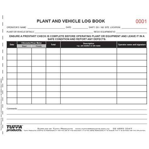 Plant And Vehicle Logbook Tuffa™ Products