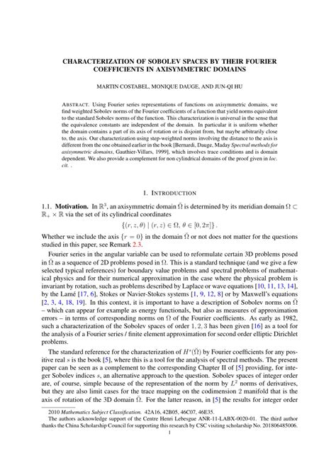 Pdf Characterization Of Sobolev Spaces By Their Fourier Coefficients In Axisymmetric Domains