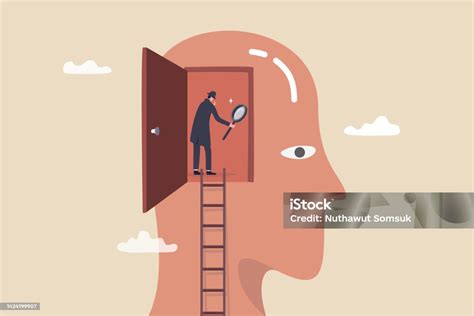 심리학과 사고 방식 깊은 마음 사고 또는 정신 건강 진단 지능 뇌 또는 우울증 감정 또는인지 개념 탐정 남자는 문제를 조사하는 인간의 두뇌까지 올라갑니다 철학에 대한 스톡