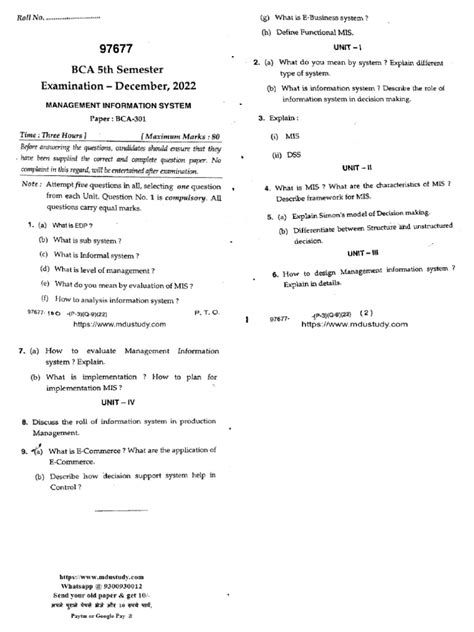 Bca 5 Sem Management Information System 97677 Dec 2022 Pdf