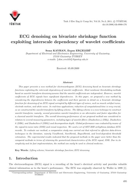 Pdf Ecg Denoising On Bivariate Shrinkage Function Exploiting Interscale Dependency Of Wavelet