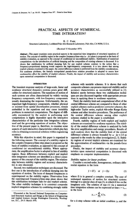 Pdf Practical Aspects Of Numerical Time Integration