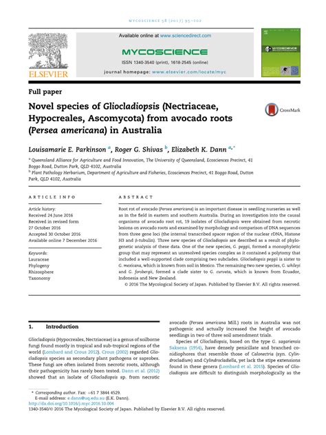Novel Species Of Gliocladiopsis Nectriaceae Hypocreales Ascomycota From Avocado Roots