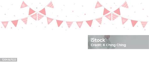 색종이와 국경을 벙커이 귀여운 핑크 삼각형 파티 번팅 아기와 아이 파티 장식입니다 베이비샤워에 대한 스톡 벡터 아트 및 기타 이미지 베이비샤워 여성다움 장식용 깃발
