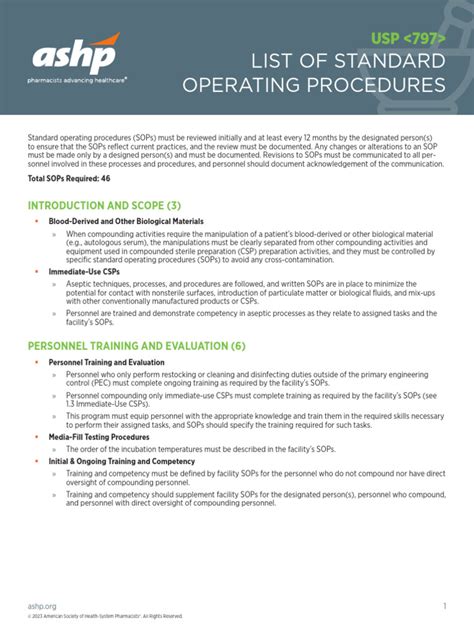 Usp 797 List Of Standard Operating Procedures Pdf Sterilization