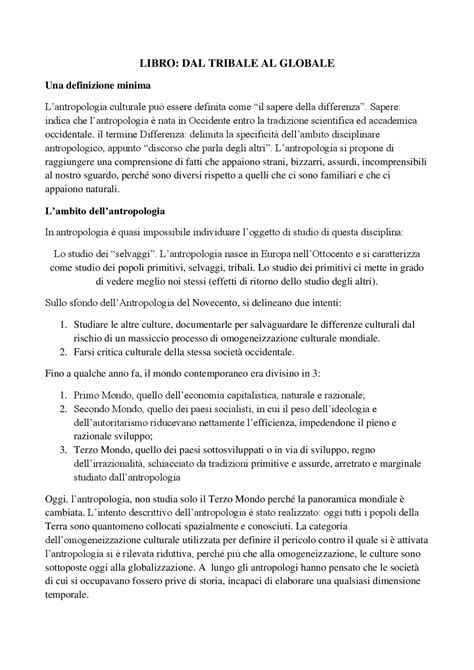 Riassunto Dal Tribale Al Globale Docsity