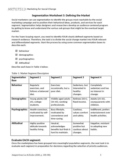 Worksheet 5 Segmentation Defining The Market Pdf Market Segmentation Marketing