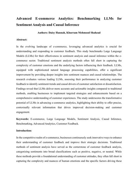Pdf Advanced E Commerce Analytics Benchmarking Llms For Sentiment Analysis And Causal Inference
