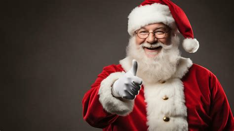 Portrait Of Happy Santa Claus Showing Thumbs Up Gesture On Dark