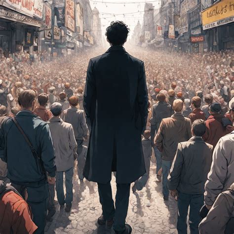 A Movie Scene Where A Man Standing And Passing Crowd Looking By